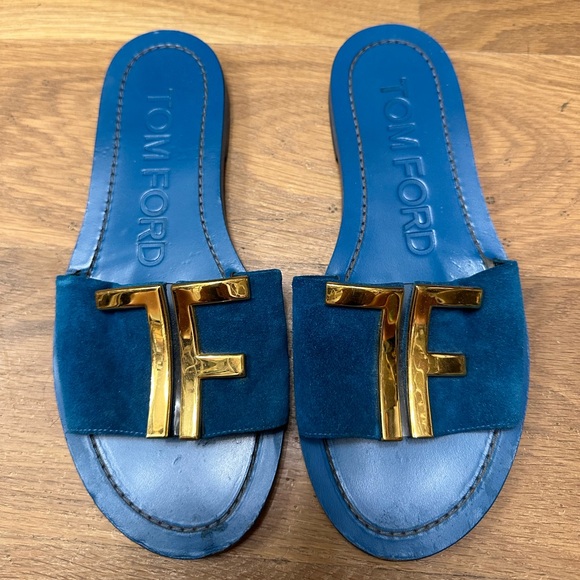 Tom Ford | Shoes | Tom Ford Tf Logo Sandals Blue Gold | Poshmark